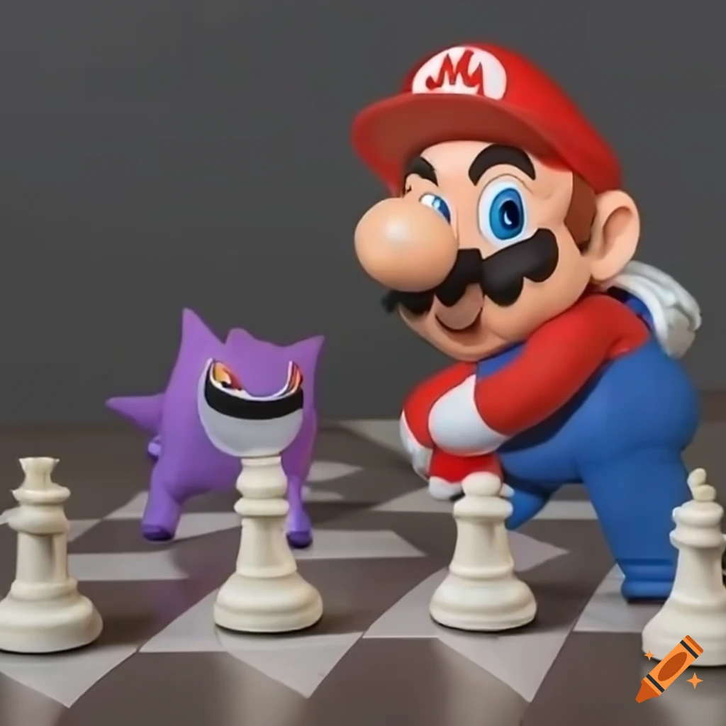 Mario playing chess with gengar on Craiyon
