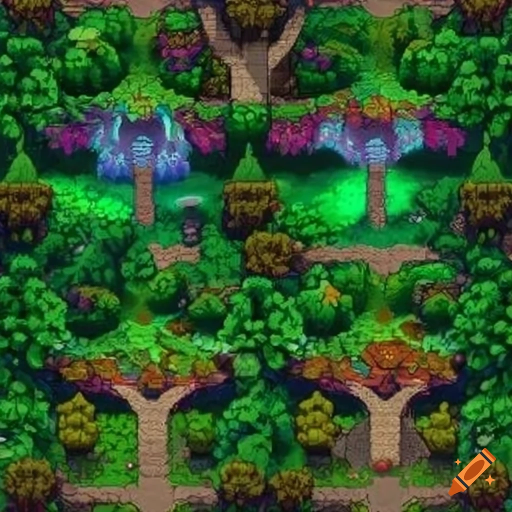 2D RPG Maker tileset with fairy forest, giant flowers, colorful trees ...
