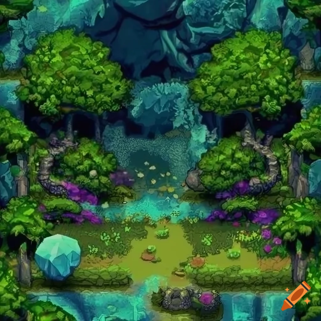Fairy forest with giant flowers, colorful trees, and crystals in an rpg ...