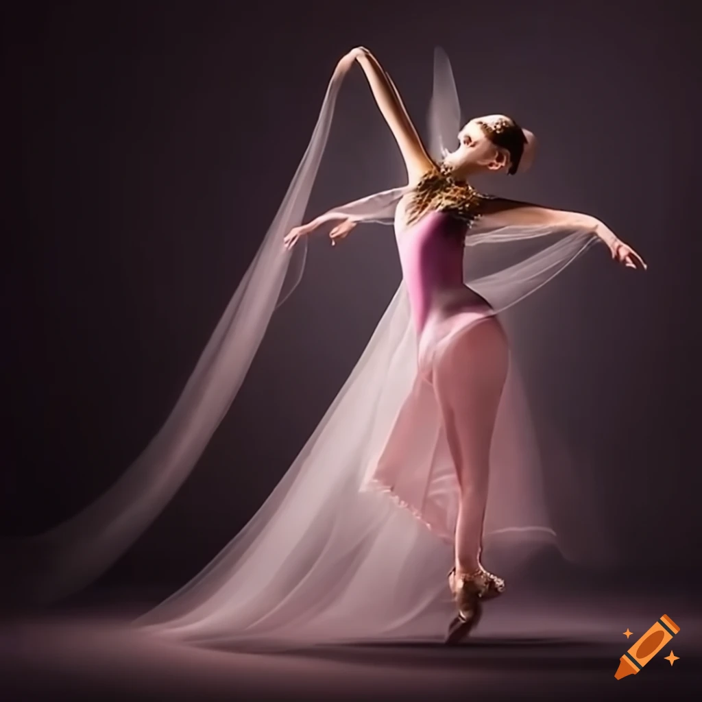 Beautiful ballerina dancing with a veil and hat in 4k resolution on Craiyon