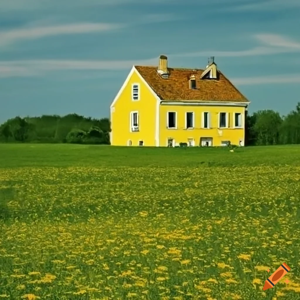 Liminal space with yellow houses in a dreamlike setting on Craiyon