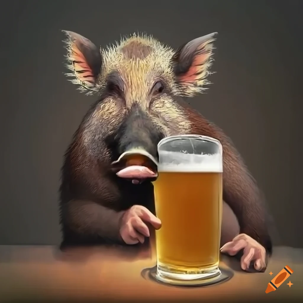 Boar enjoying a beer at a bar on Craiyon