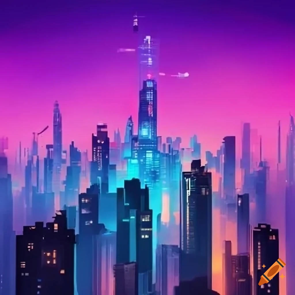 Futuristic cityscape with transparent moving boxes in light colors on ...