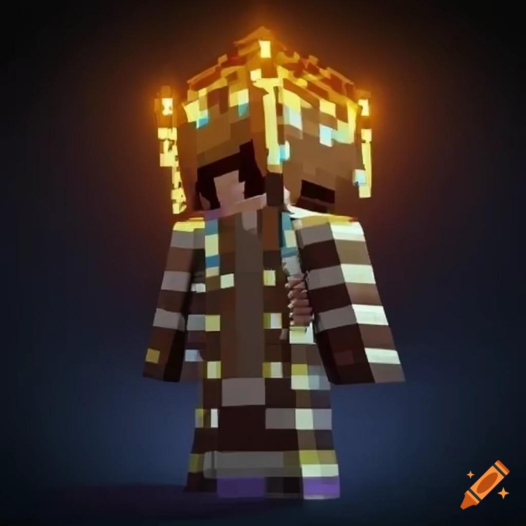 Minecraft king in shiny armor and crown on Craiyon