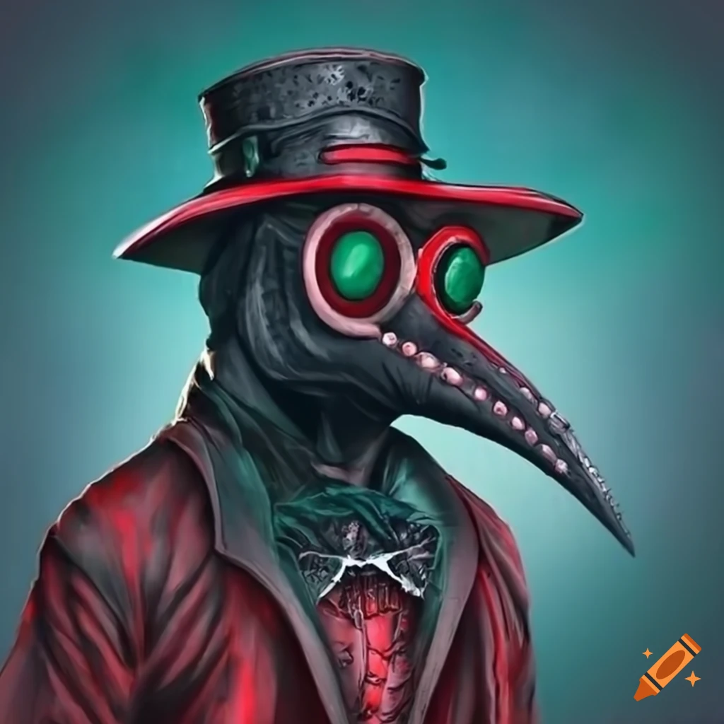 Plague doctor in black and red attire on Craiyon