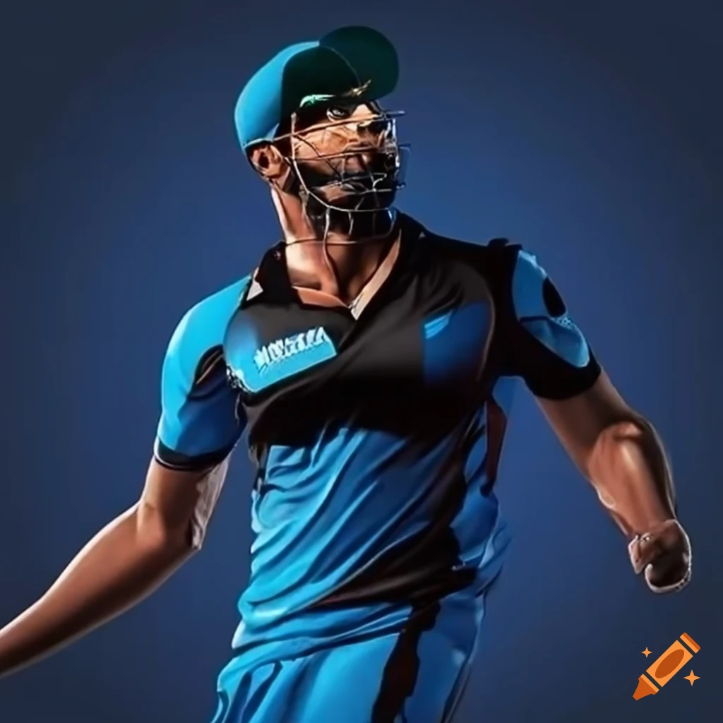 Detailed and vibrant blue and black men's cricket uniform design on Craiyon