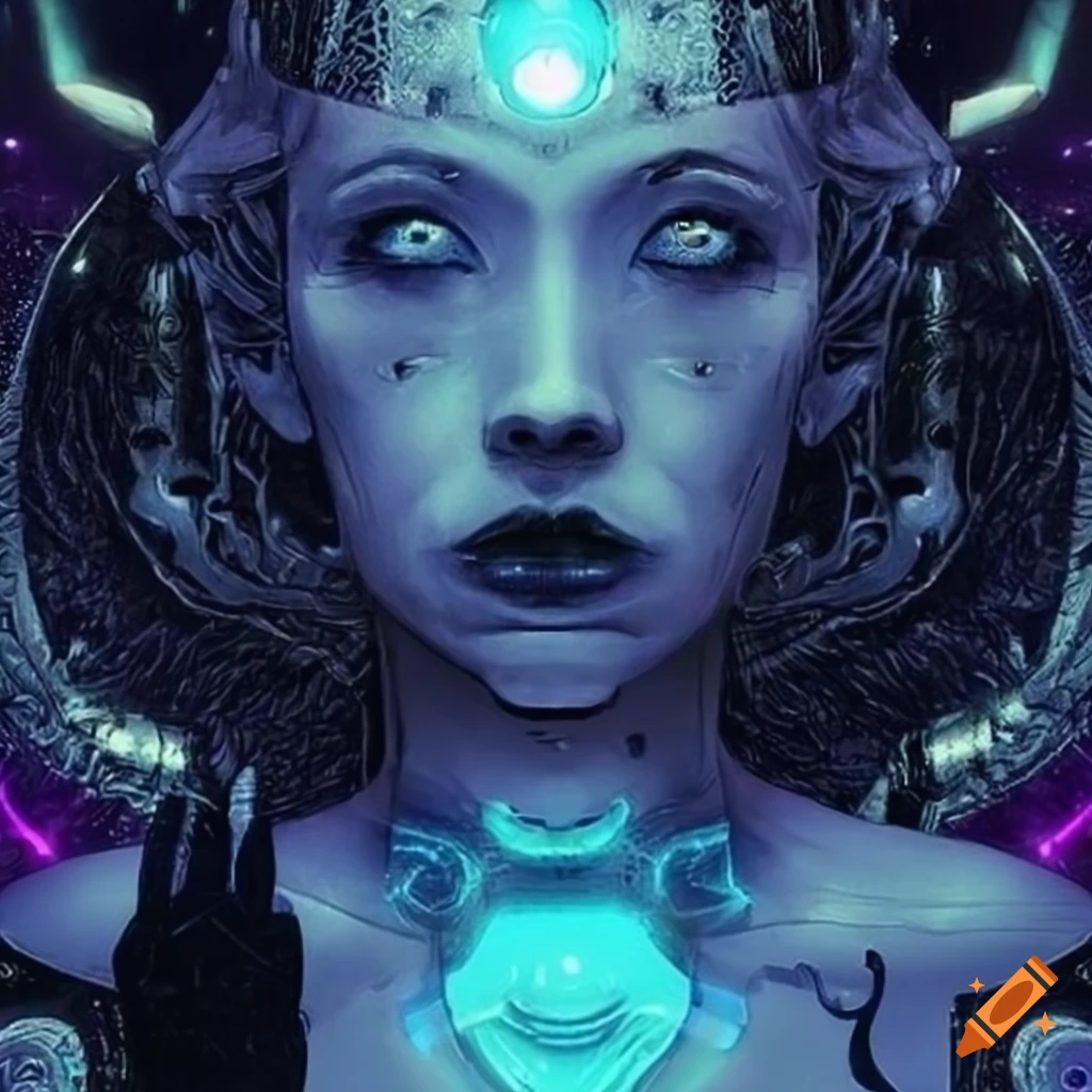 The cosmic architect goddess in dark cyberpunk style on Craiyon