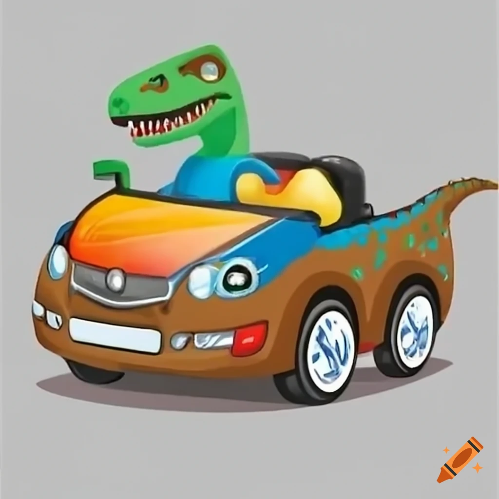 Dinosaur driving a car on Craiyon