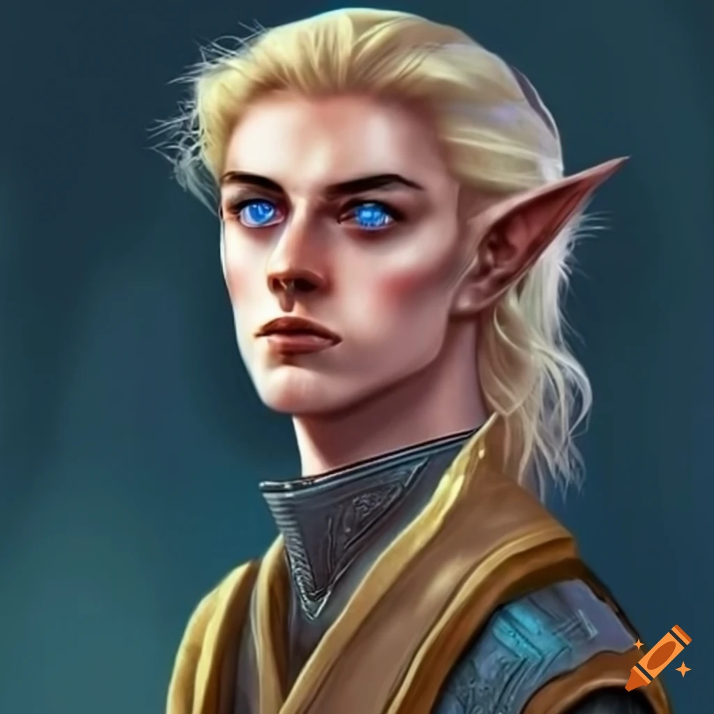 Fantasy high elf with blonde hair and blue eyes inspired by dune on Craiyon