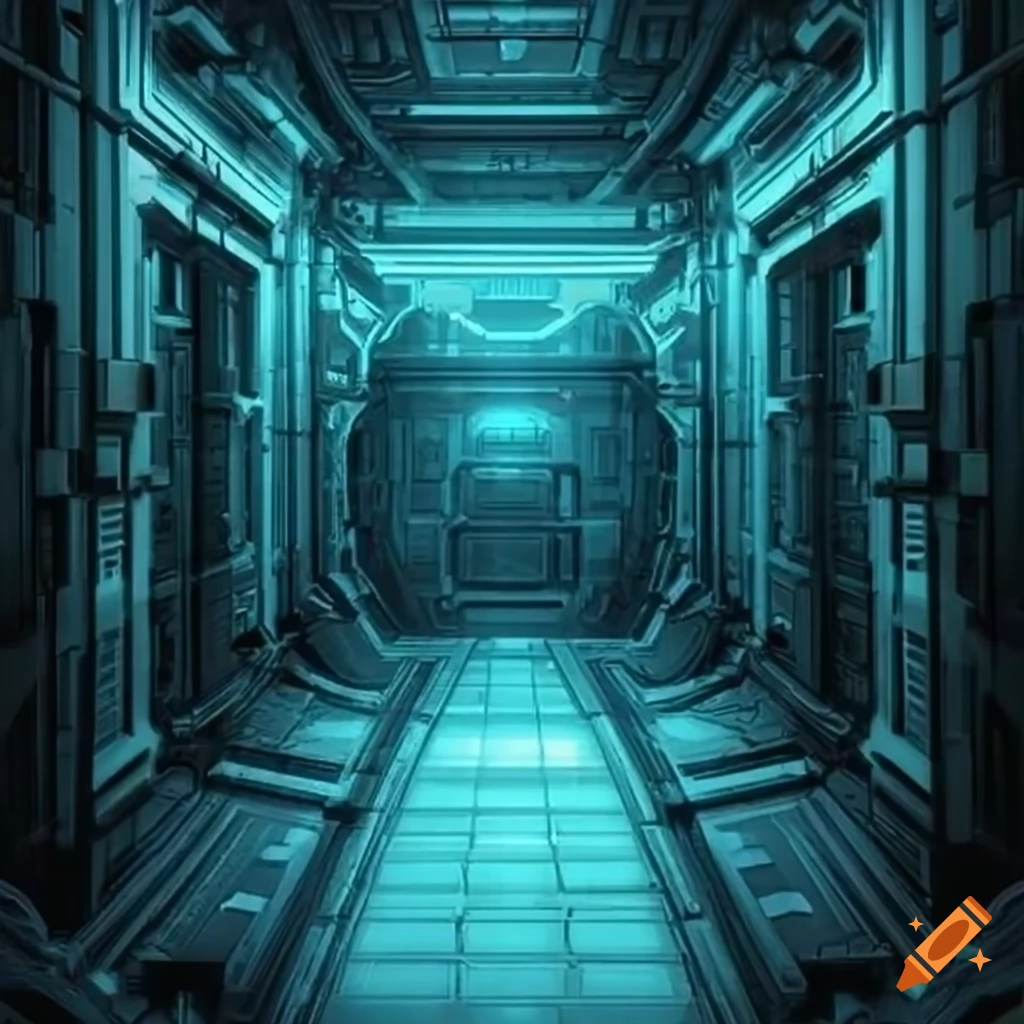 Sci-fi vault hallway on Craiyon