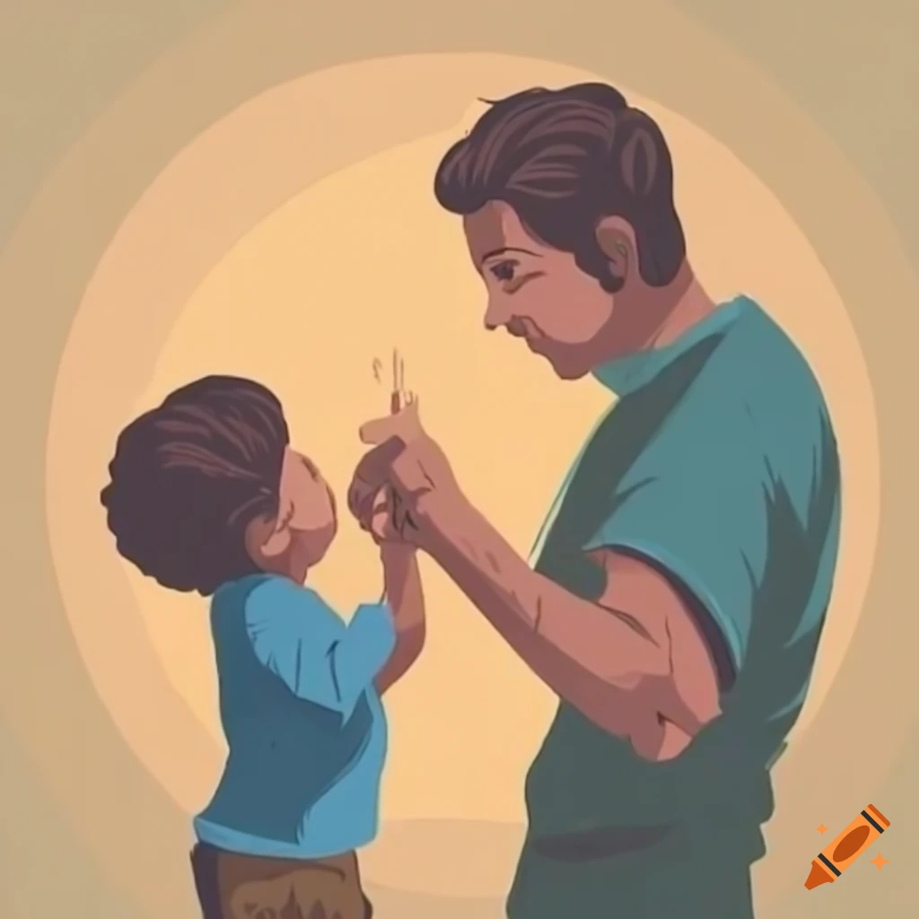 Ambiguous scene showing a father and child with contrasting emotional ...