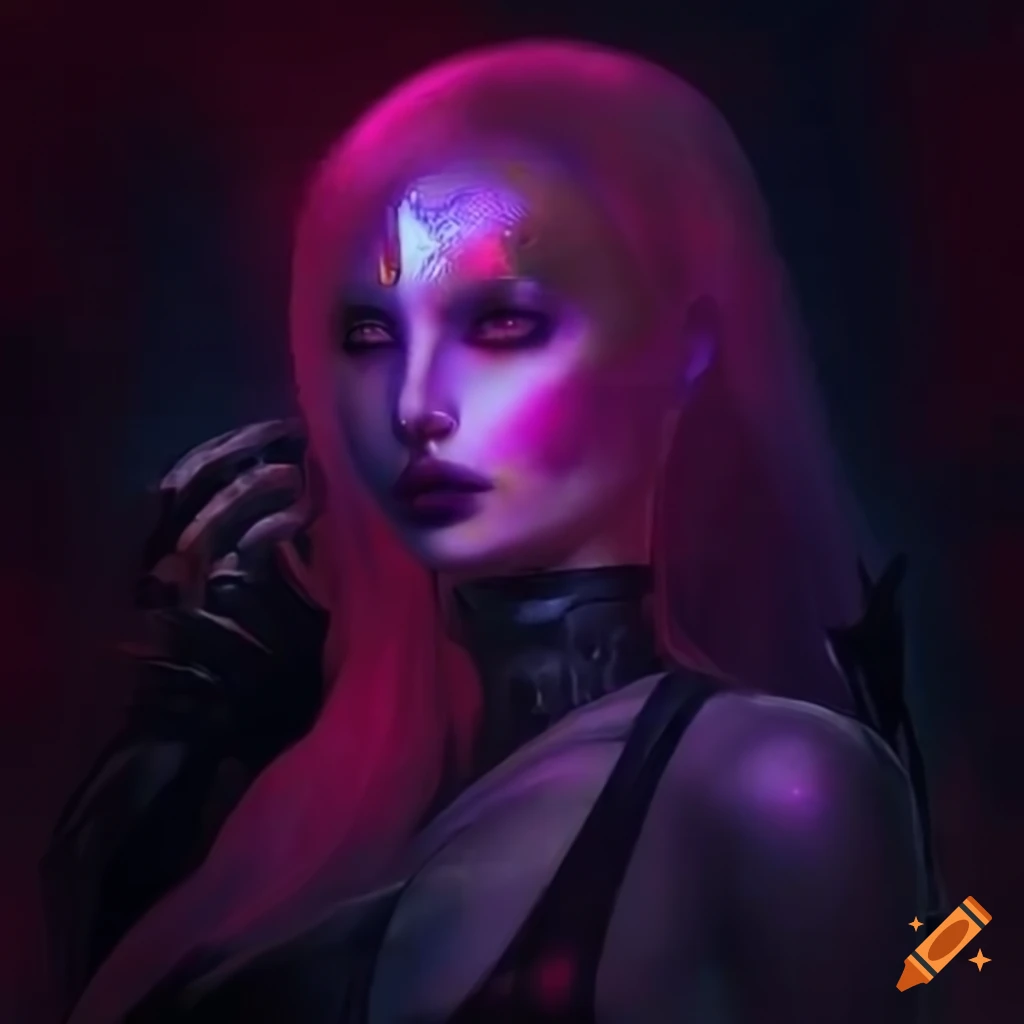 The eternal light depicted as a goddess in dark cyberpunk style on Craiyon