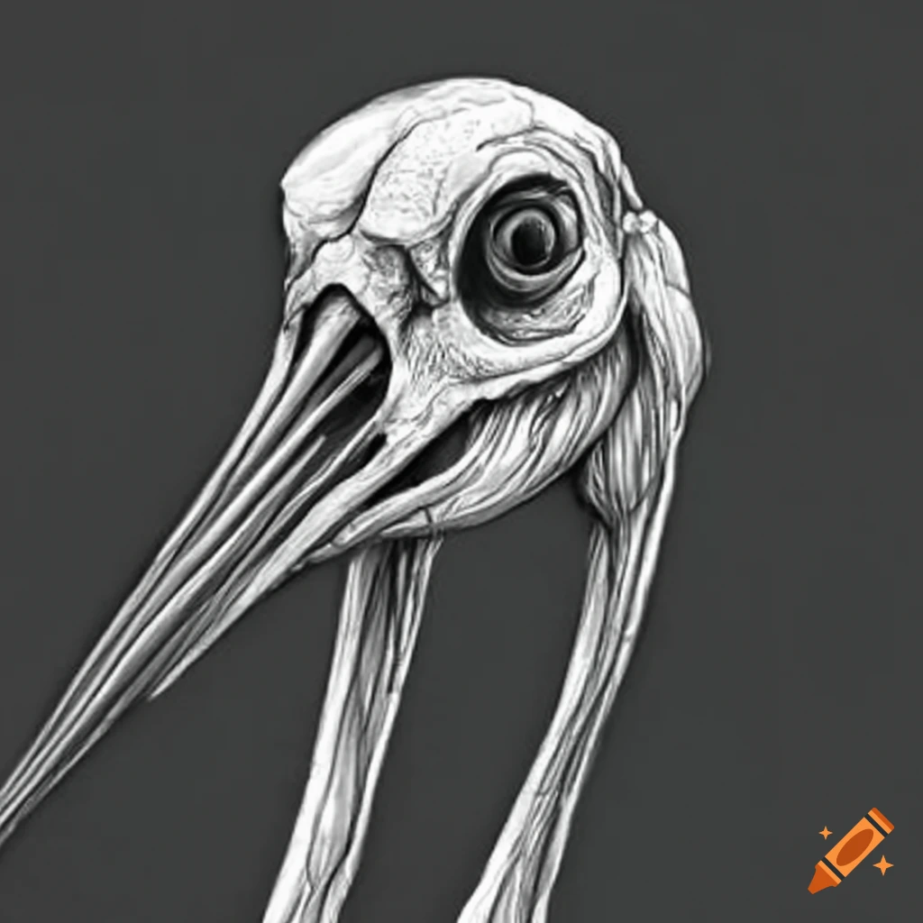 Sandhill crane skeleton in black and white on Craiyon
