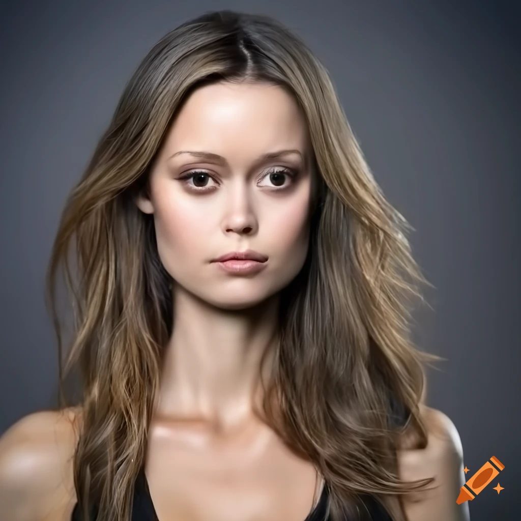 Portrait of a beautiful young woman with a sultry expression and dark ...