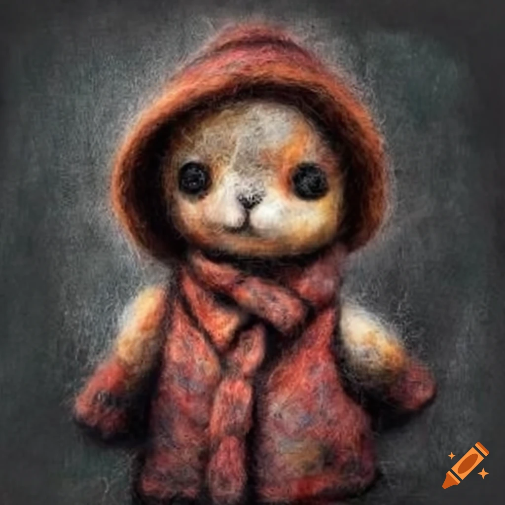 Felted wool creatures in stylish clothing on textured background on Craiyon