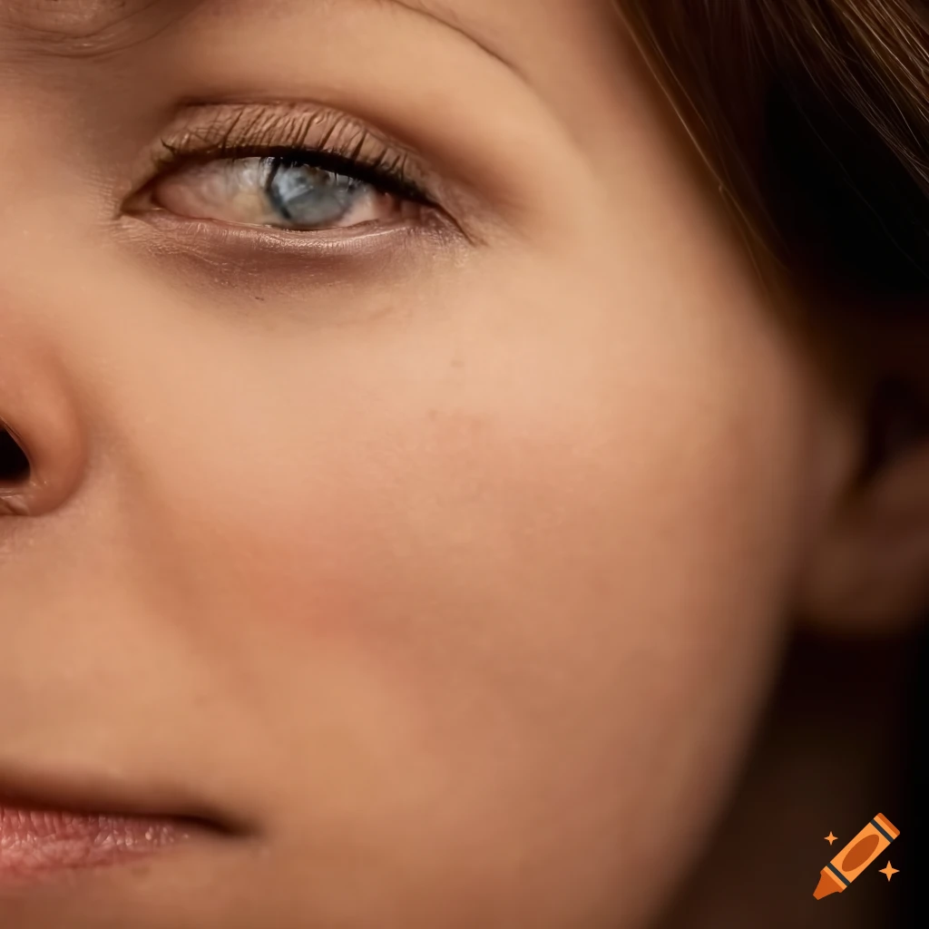 Close-up of a woman's cheek showing intricate details on Craiyon