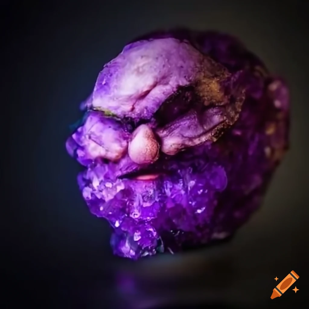 Angry dwarf head made of purple crystals on Craiyon