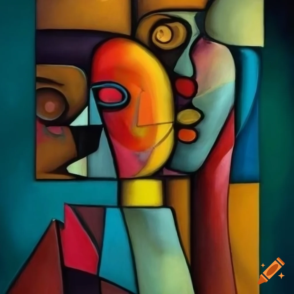 Modern cubist painting depicting a dynamic family scene on Craiyon