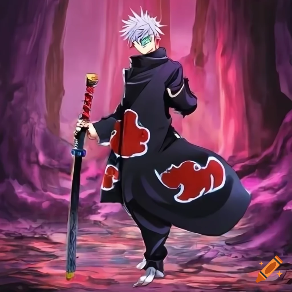 Satoru gojo and geralt de rivia fusion with sword in black monk ...