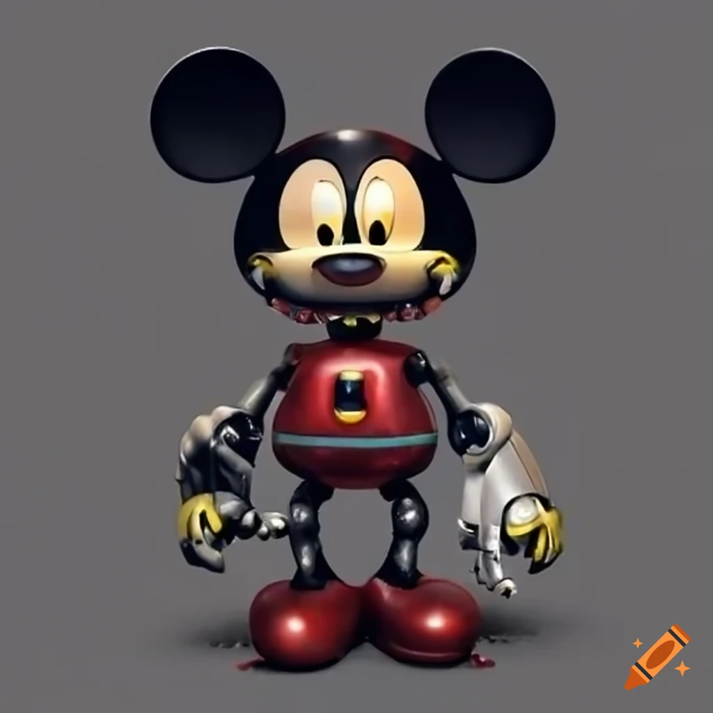 Sinister mickey mouse robotic character on Craiyon