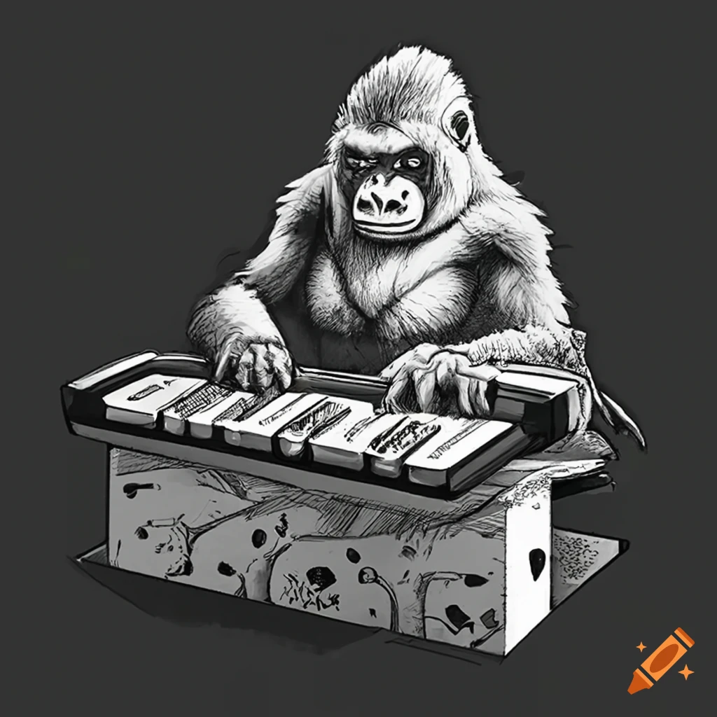 Happy gorilla playing a keyboard on Craiyon