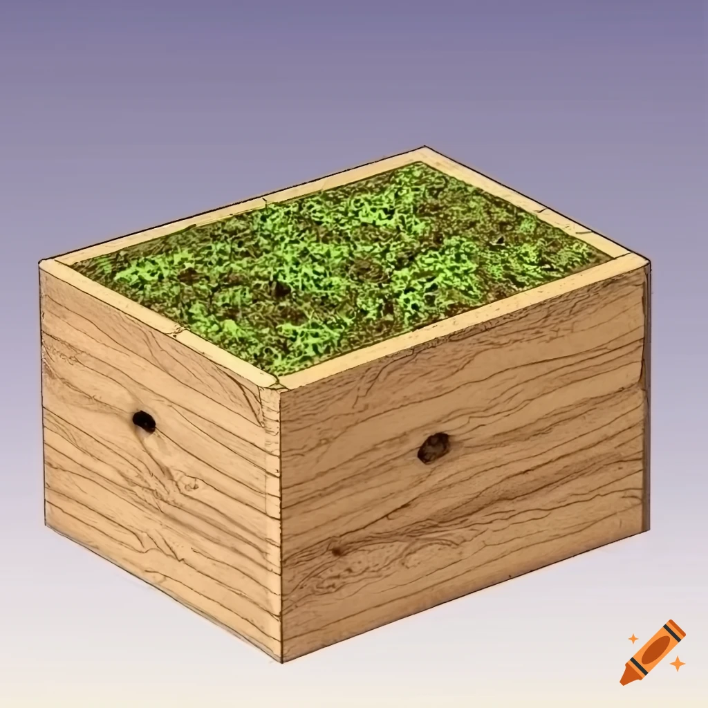 Wide squared wooden box component with a tree inside on Craiyon