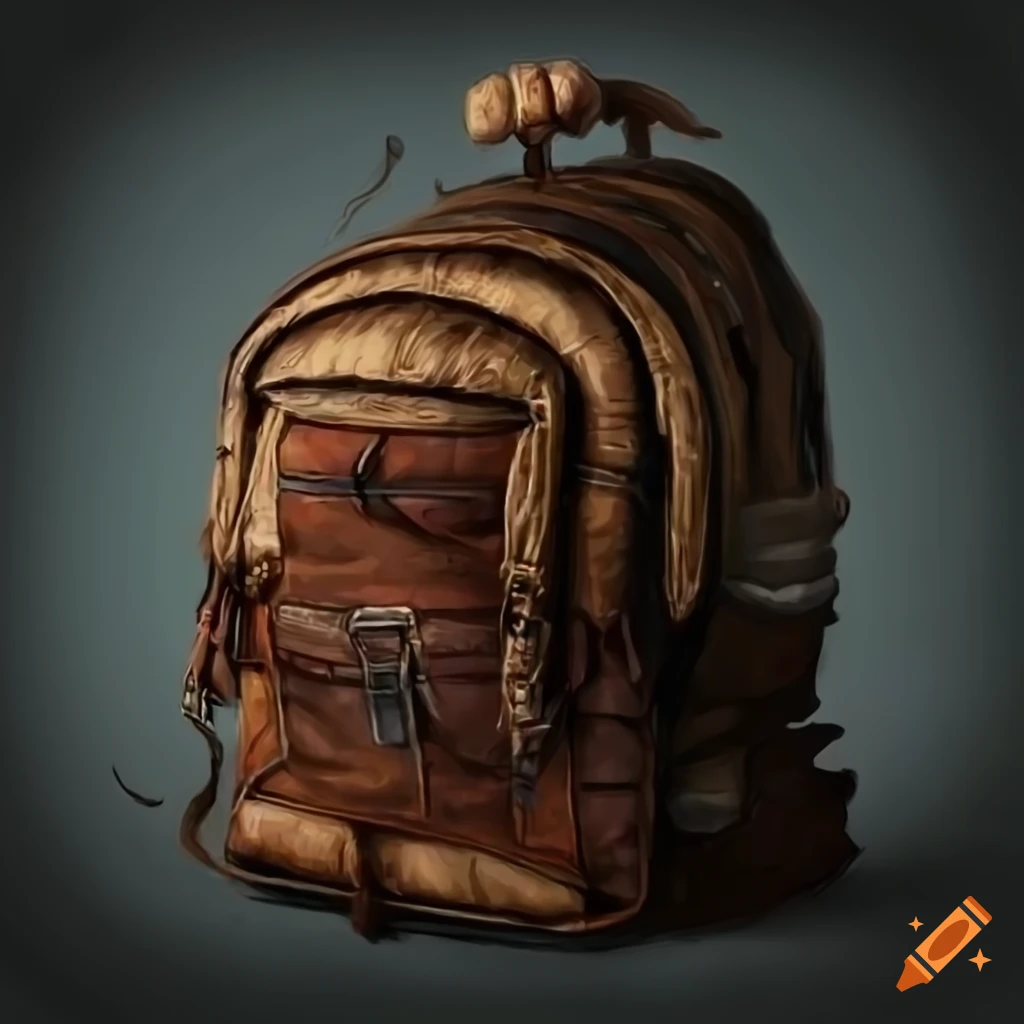 Adventurer's backpack in a realistic fantasy art style on Craiyon