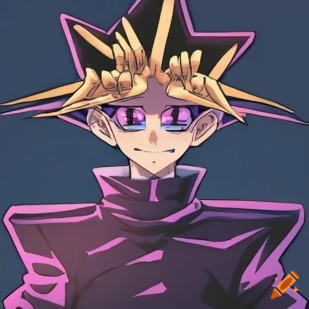 Mix of Yugi from Yu-Gi-Oh with Satoru Gojo from Jujutsu Kaisen on Craiyon
