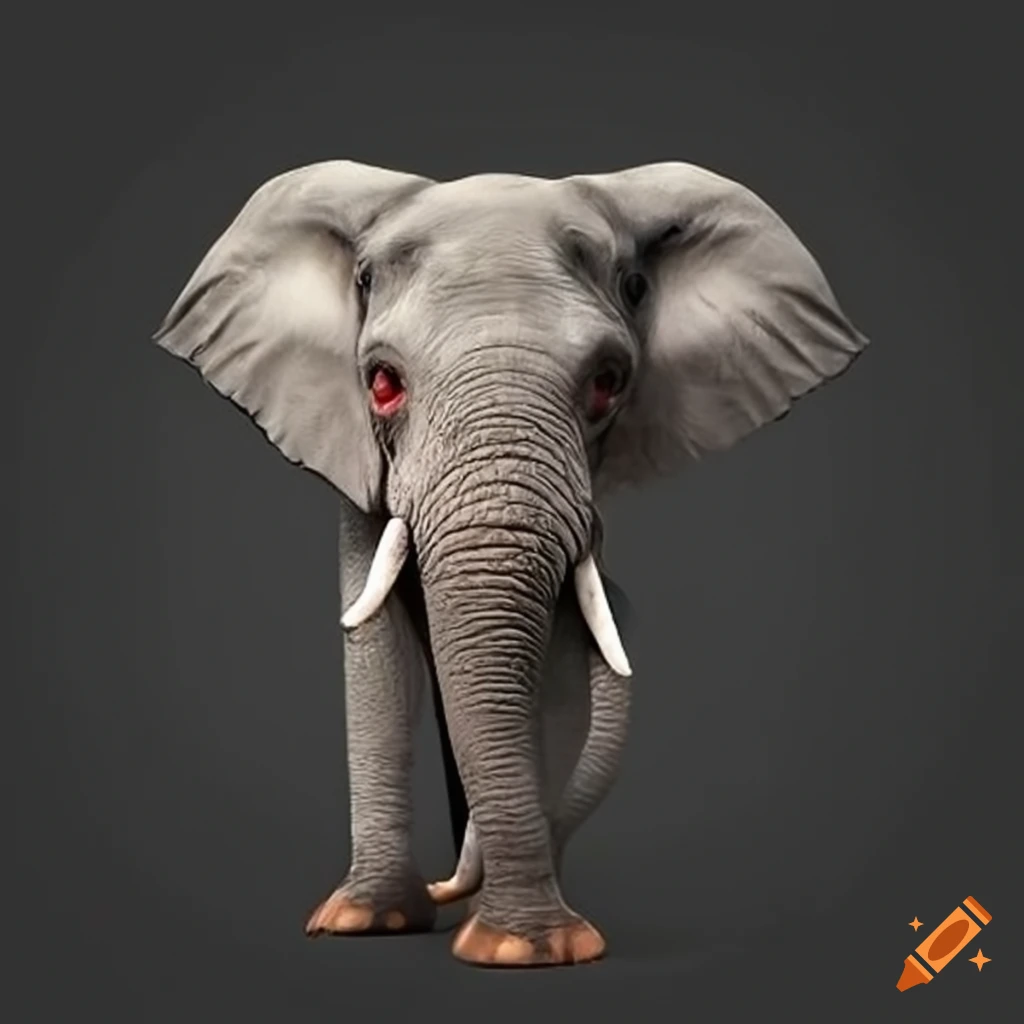 Elephant with red eyes wearing a white wig on Craiyon