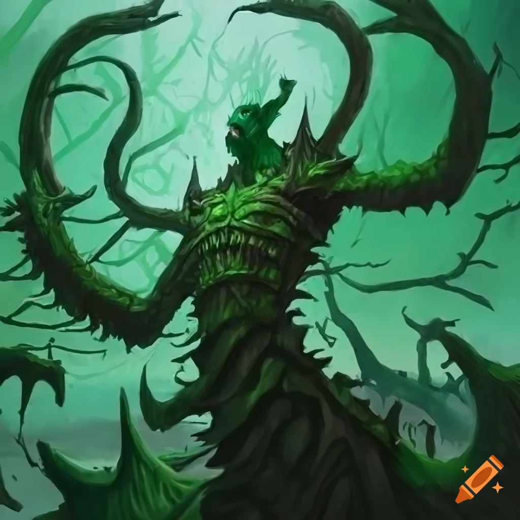 Big green evil eldrazi in a fantasy mtg art on Craiyon