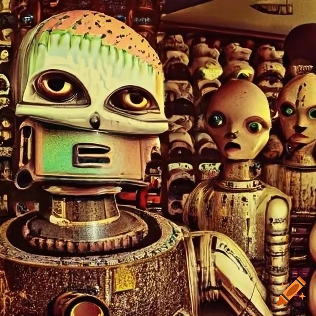 Vintage 1920s photo of alien robots working in an ice cream store on ...