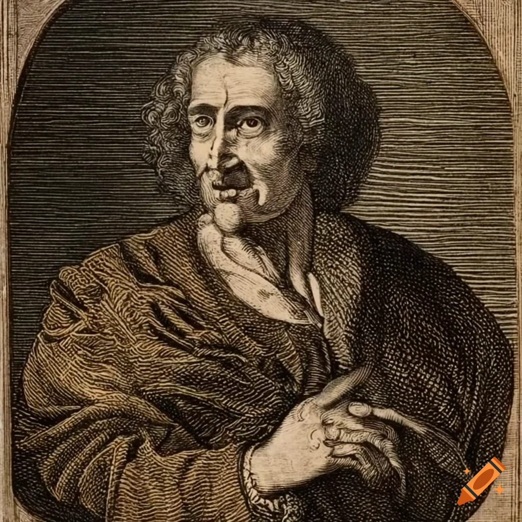 17th century engraving of a philosopher on Craiyon