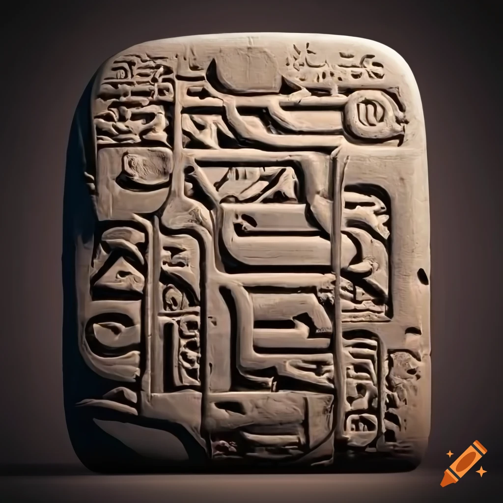 Person touching ancient hieroglyphs on stone tablets on Craiyon