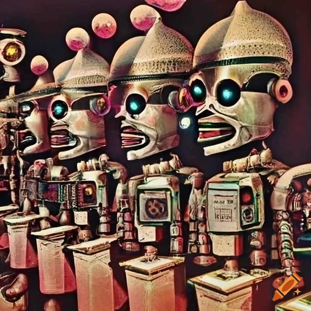 Vintage 1920s photo of alien robots working in an ice cream store on ...