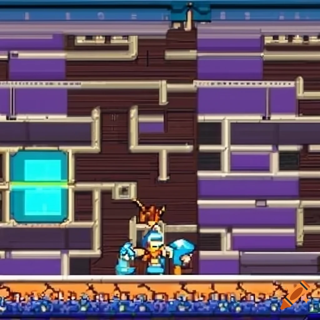 Retro-style 2d platform game environment inspired by mega man on Craiyon