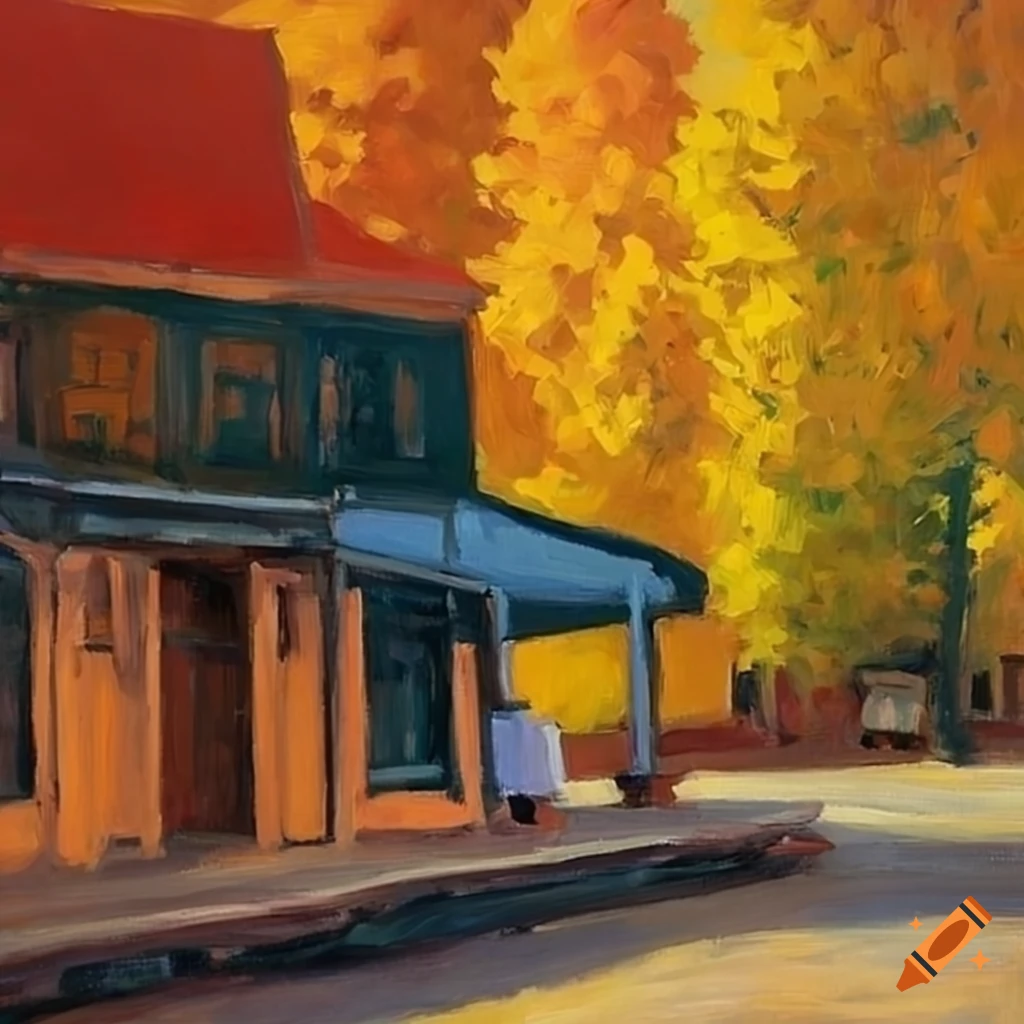 Edward hopper painting of fall colors in a western town on Craiyon