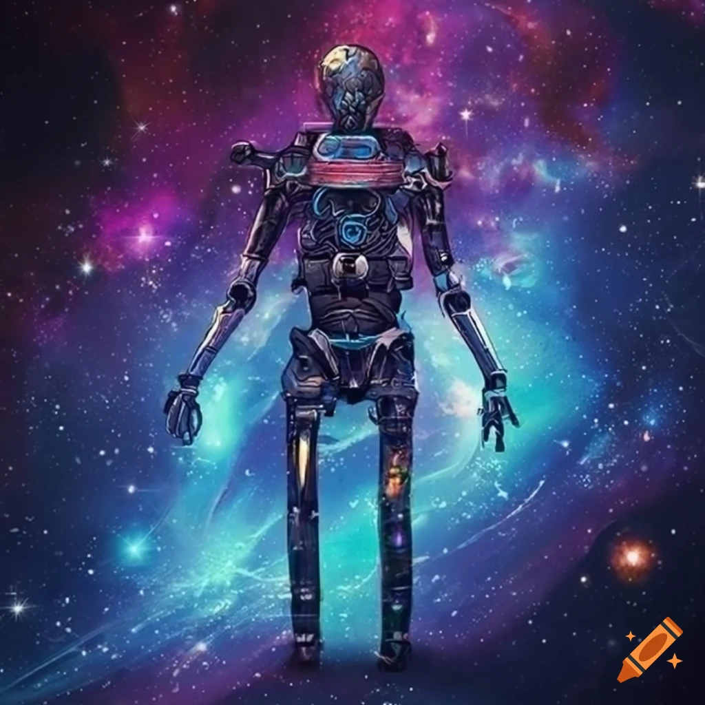 Futuristic robot tshirt design with space and galaxy theme on Craiyon