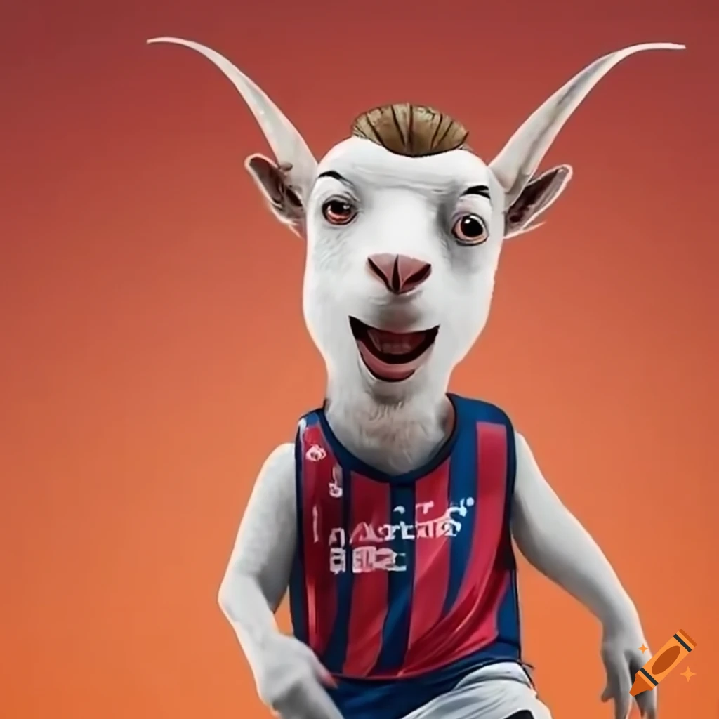 Animated goat in Baskonia jersey scoring in playful basketball game ...