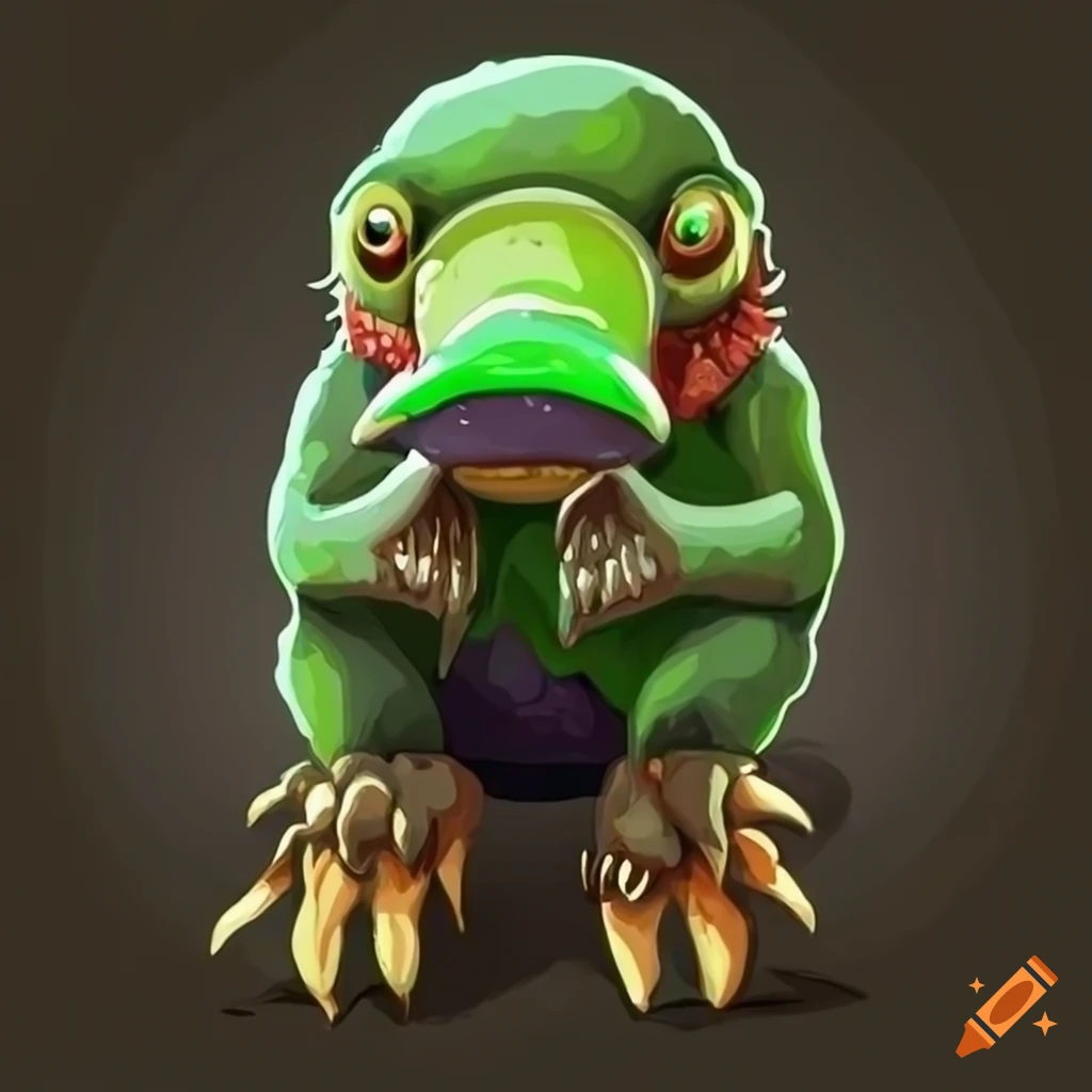 Green zombie platypus with large claws on Craiyon