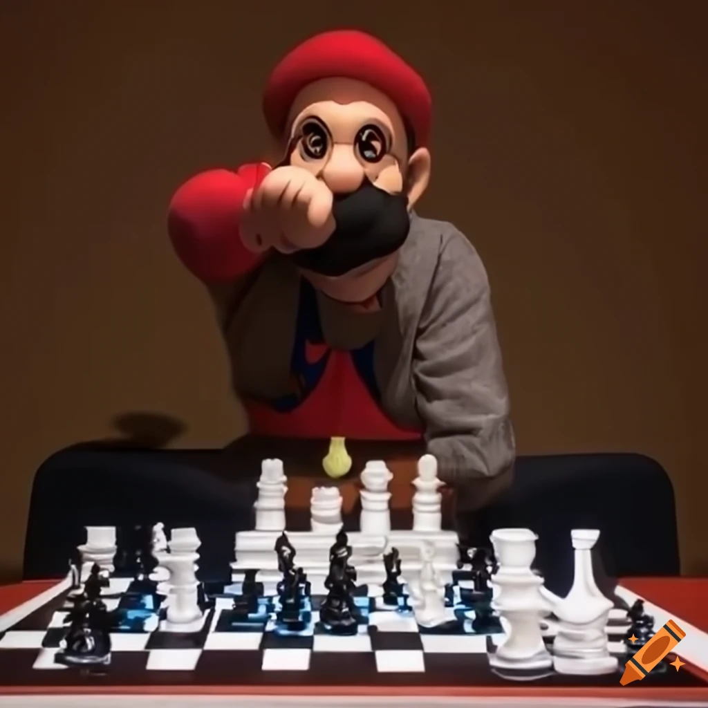 Mario playing chess with gengar on Craiyon