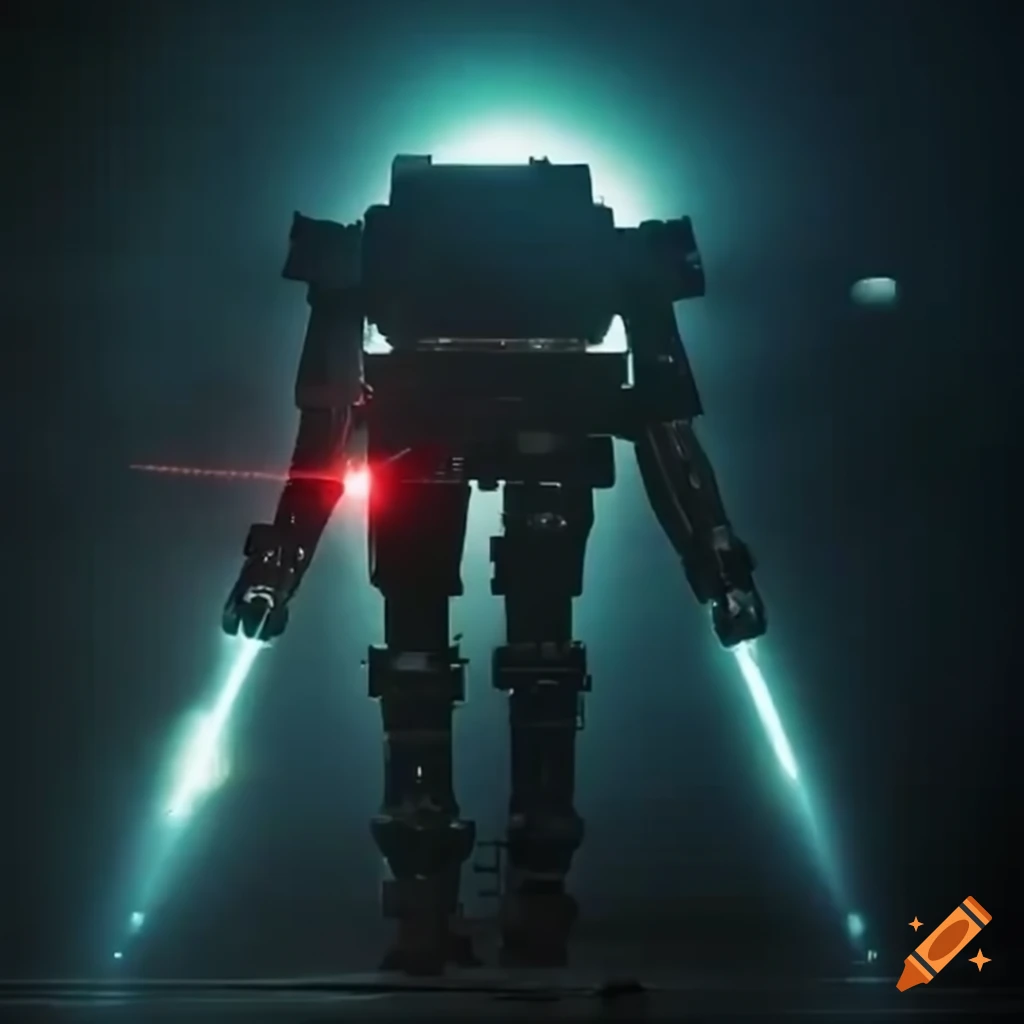 Mecha robot unleashing laser beams in battle on Craiyon