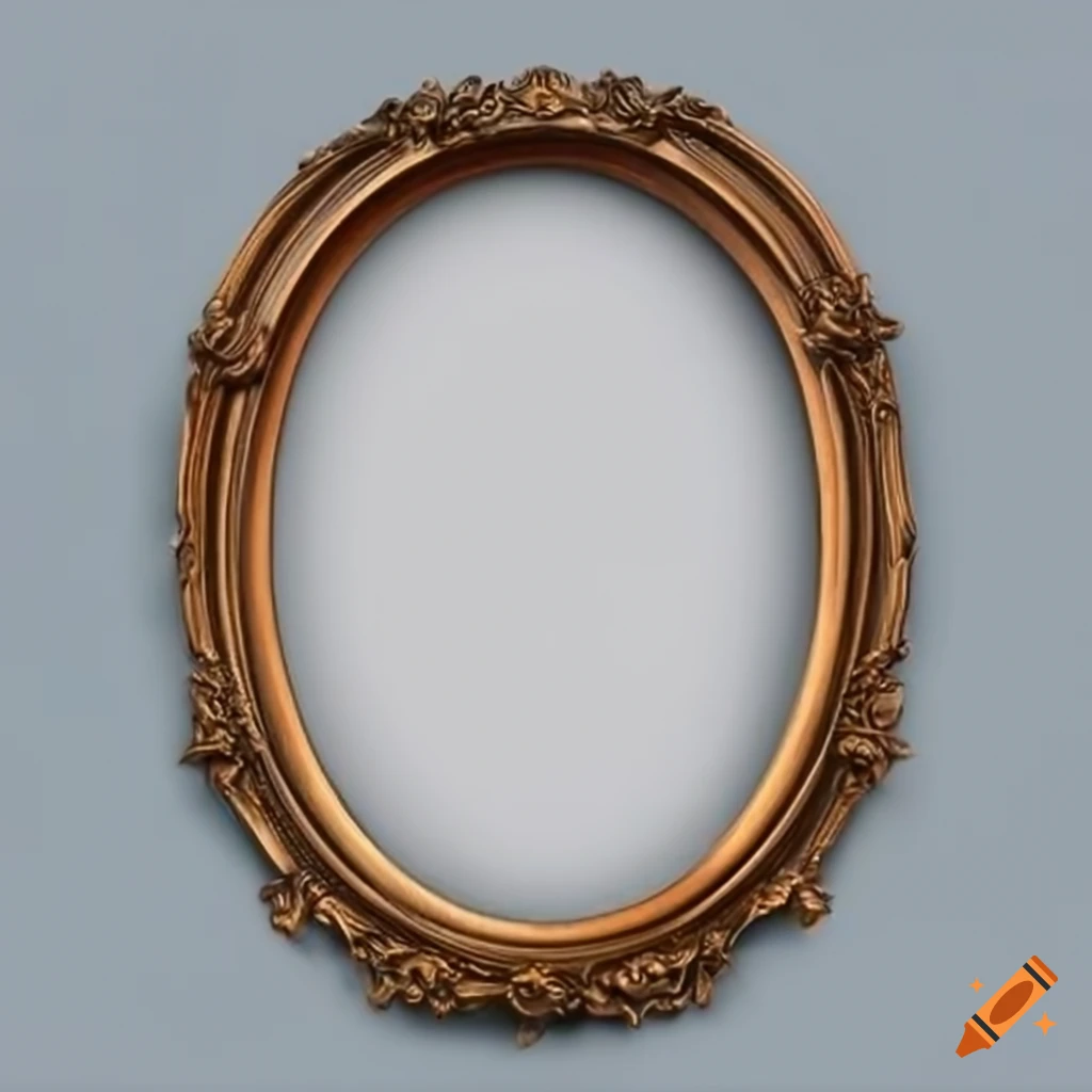 Oval antique picture frame with a blank white sheet on white background ...