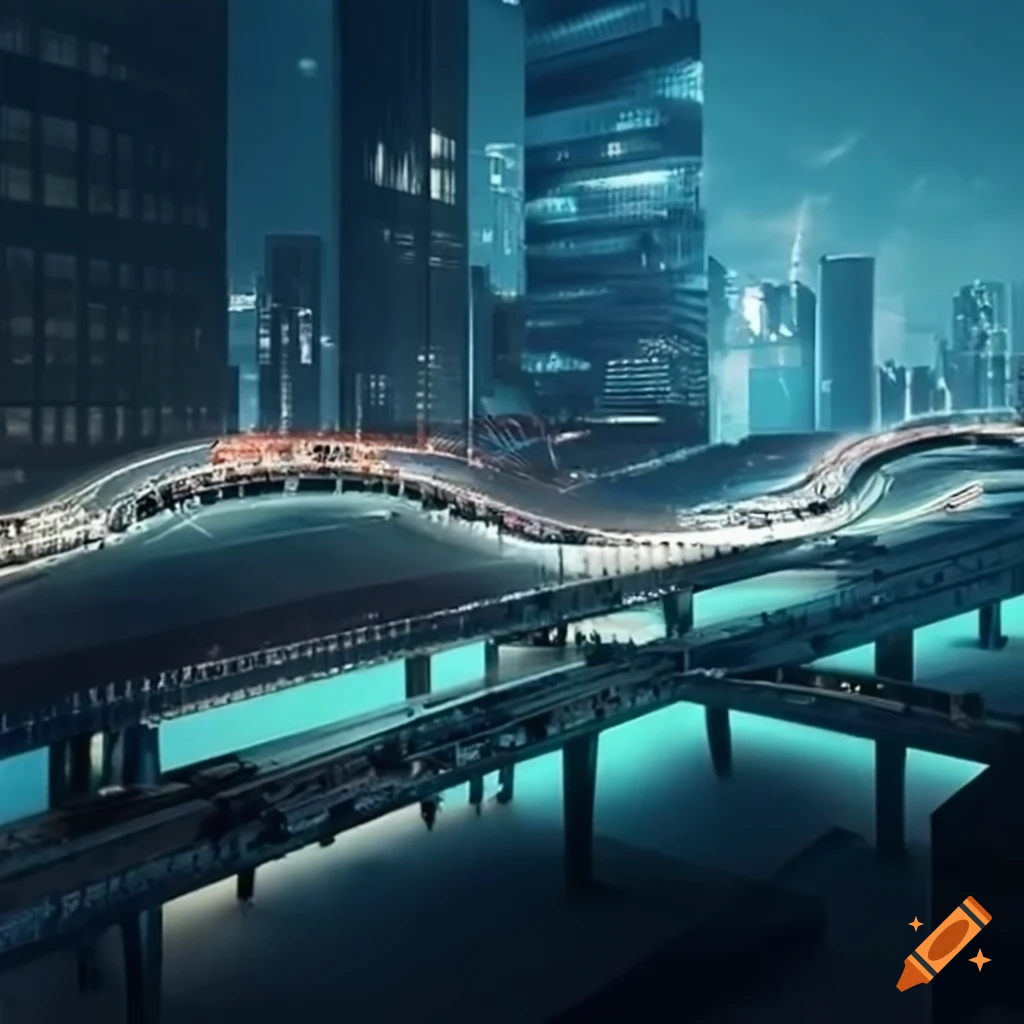 Tall building race track in futuristic city setting on Craiyon