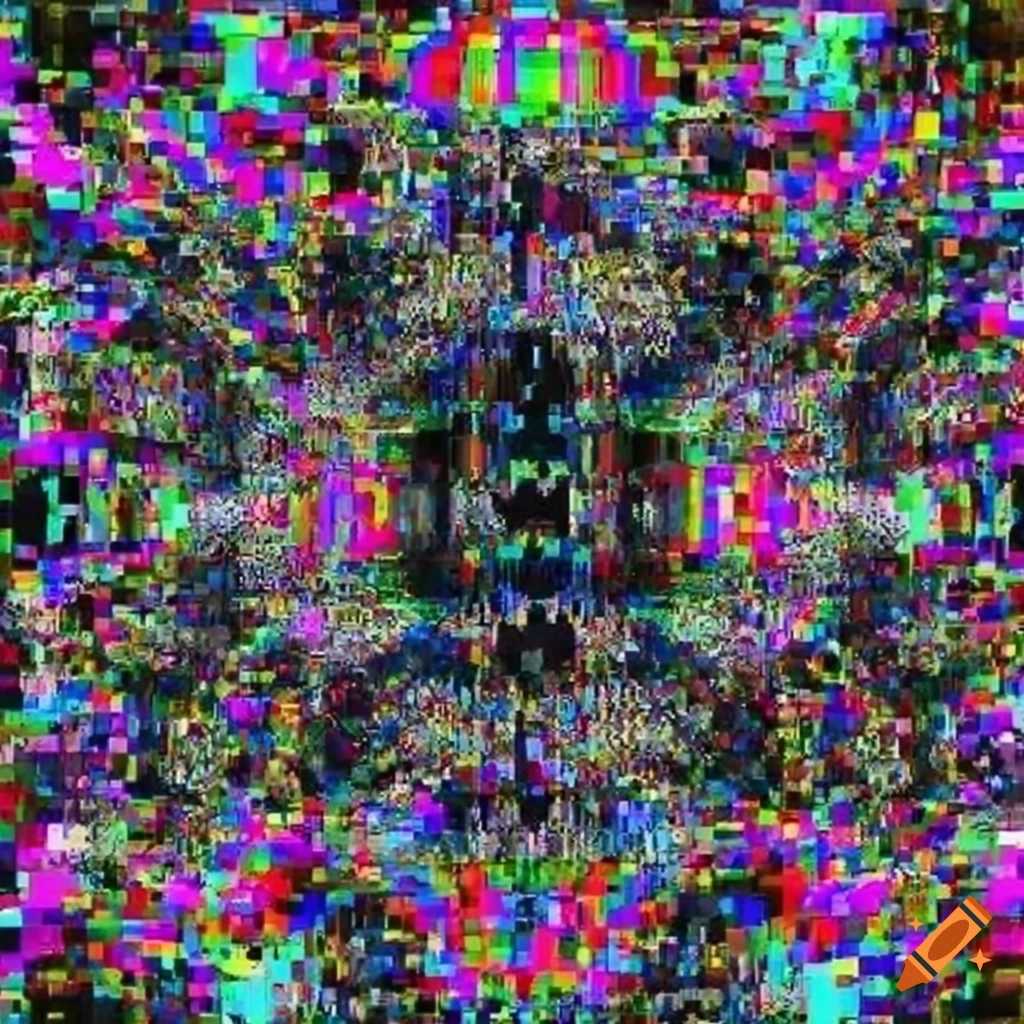 Black background with glitchy multicolor pixels on Craiyon