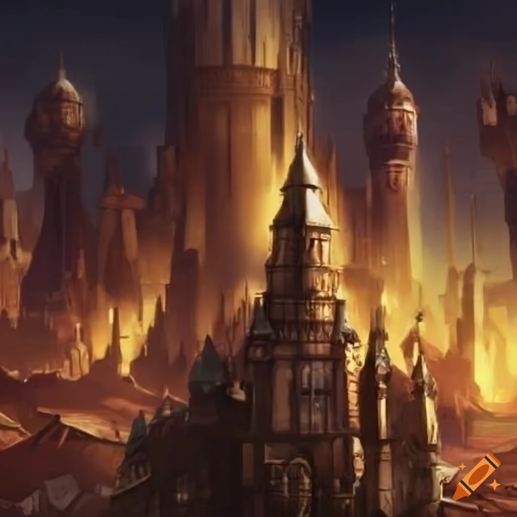 Eberron, sharn city of towers on Craiyon