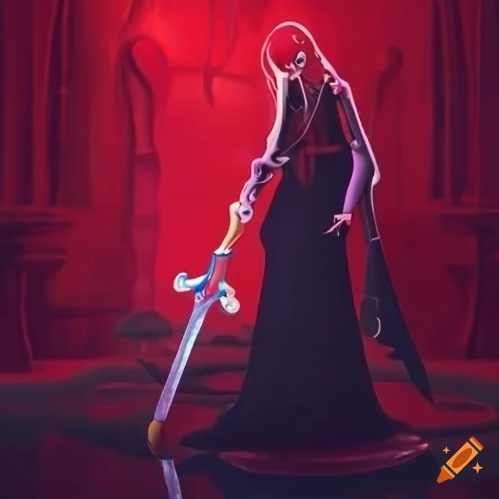 Sword covered in red slime on Craiyon
