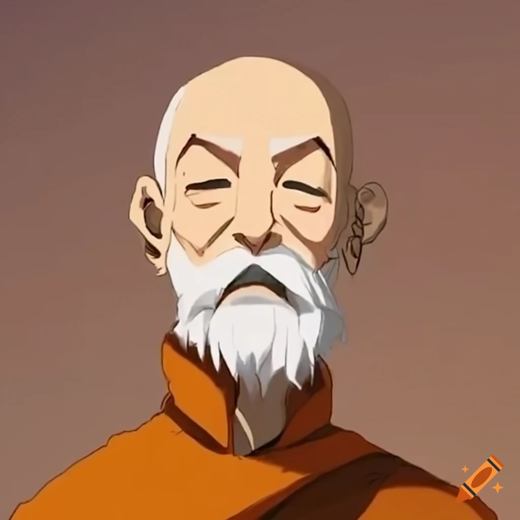 64-year-old airbending master in monk attire with a white beard on Craiyon