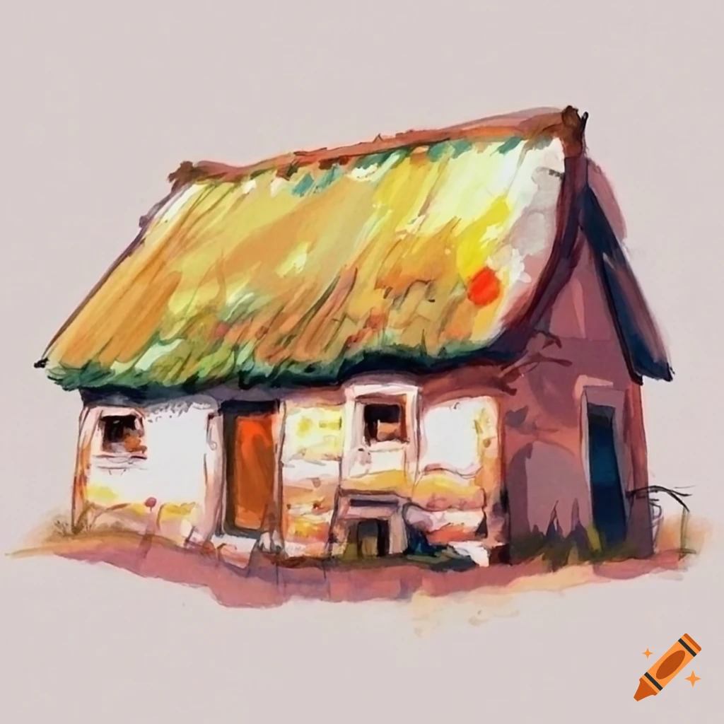 Peasant's cottage sketched with pencil on Craiyon