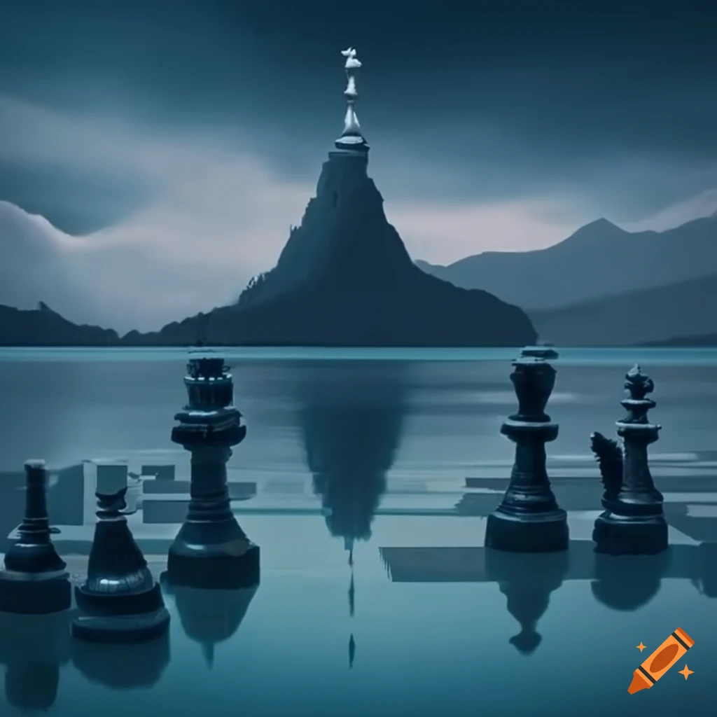 Towering chess piece landscape with intricate details on Craiyon