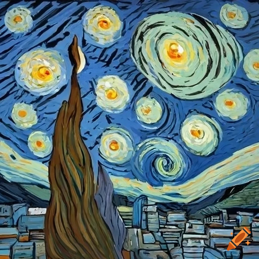 Cartoon version of van gogh's starry night painting on Craiyon